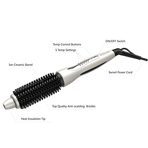 MIRACOMB Hair Curler Straightening Brush Ceramic Tourmaline Cool Touch PRO Multi Styler with 5 Heat Adjustments 1 Inch Barrel Auto Shut Off, Pearl White (Package May Vary)