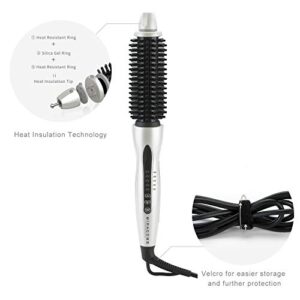 MIRACOMB Hair Curler Straightening Brush Ceramic Tourmaline Cool Touch PRO Multi Styler with 5 Heat Adjustments 1 Inch Barrel Auto Shut Off, Pearl White (Package May Vary)