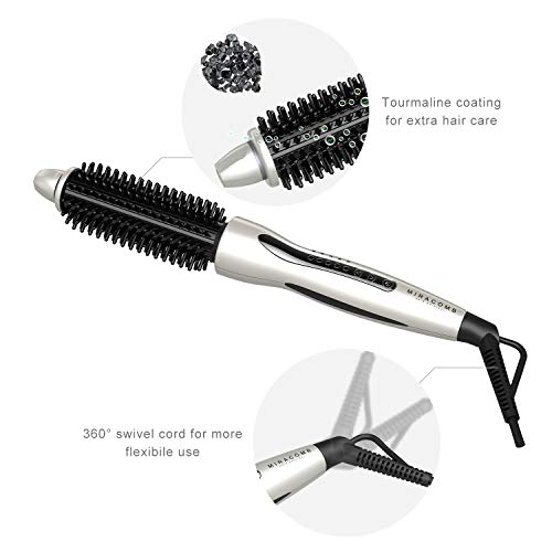 MIRACOMB Hair Curler Straightening Brush Ceramic Tourmaline Cool Touch PRO Multi Styler with 5 Heat Adjustments 1 Inch Barrel Auto Shut Off, Pearl White (Package May Vary)