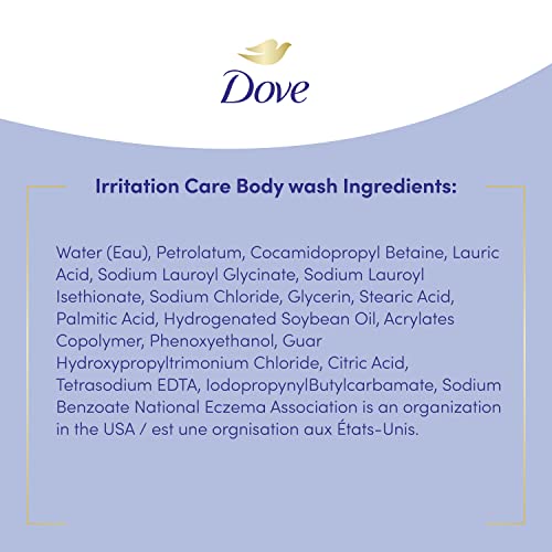 Dove Irritation Care Body Wash For Sensitive Skin and Eczema-Prone Skin Fragrance & Sulfate Free Ultra-Moisturizing for Dry, Itchy Skin 22 oz 4 Count