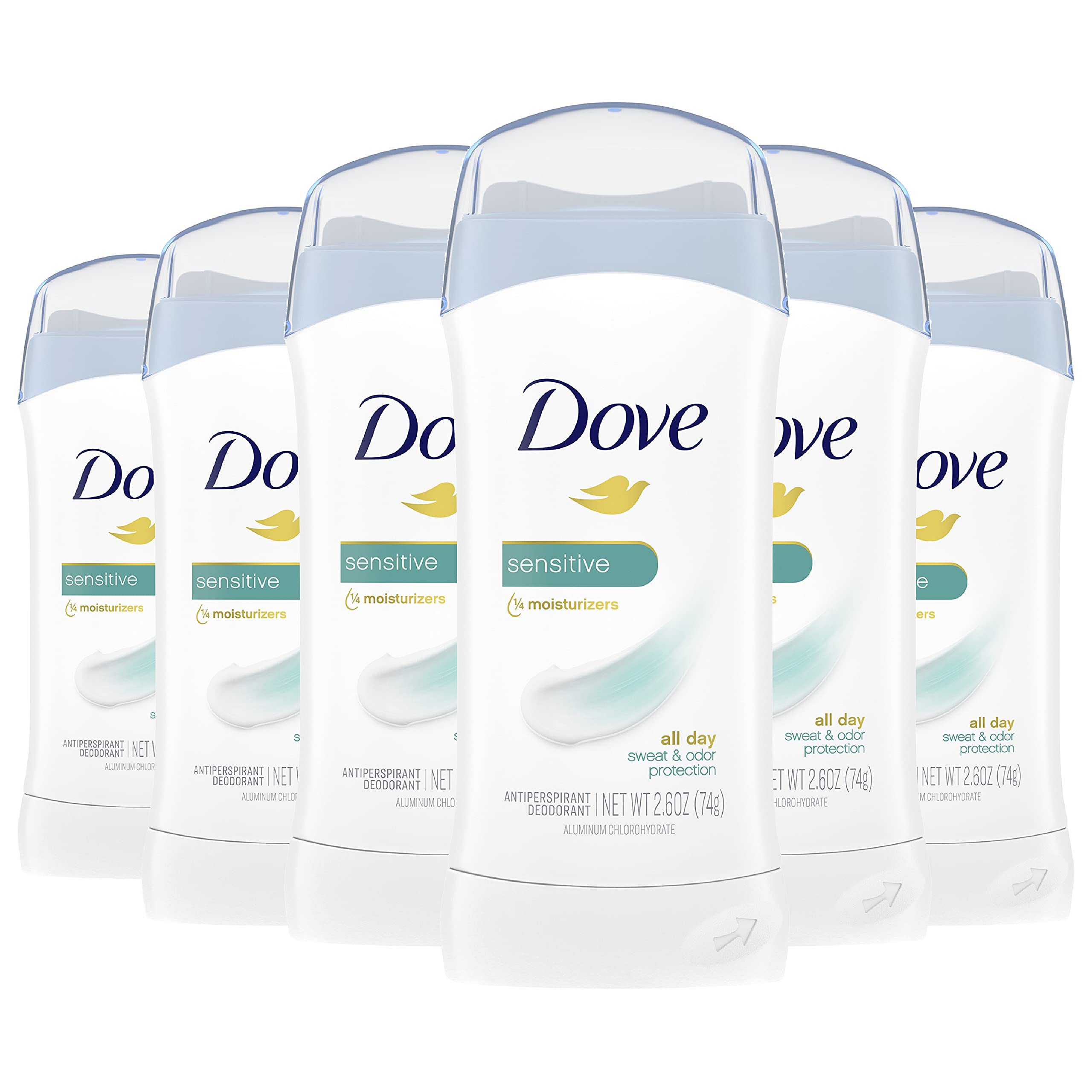 Dove Invisible Solid Antiperspirant Deodorant Stick for Women, Sensitive, For All Day Underarm Sweat & Odor Protection, 2.6 Ounce (Pack of 6)