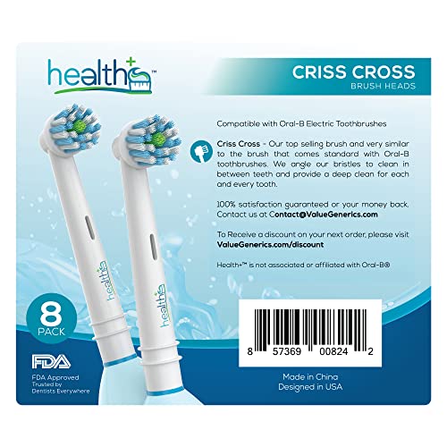 Compatible Oral B Braun Criss-Cross Replacement Heads for Electric Toothbrushes - 8-Pack | Standard Tooth Brush Heads with Dupont