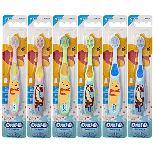 Oral-B Baby Manual Toothbrush, Pooh Characters, 0-3 Years Old, Extra Soft (Characters Vary) - Pack of 6