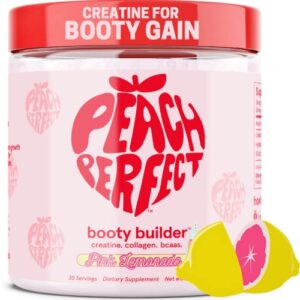 peach perfect creatine for women booty gain, muscle builder, energy boost, pink lemonade, cognition aid | collagen, bcaa, lean muscle, creatine monohydrate micronized powder, alt creapure, 30 servings