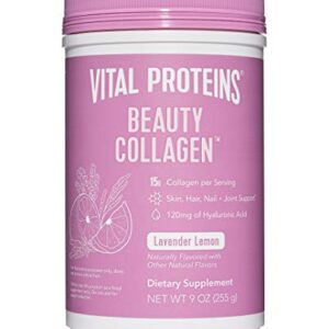 Vital Proteins Beauty Collagen Peptides Powder Supplement for Women, 120mg of Hyaluronic Acid - 15g of Collagen Per Serving - Enhance Skin Elasticity and Hydration - Lavender Lemon - 9oz Canister