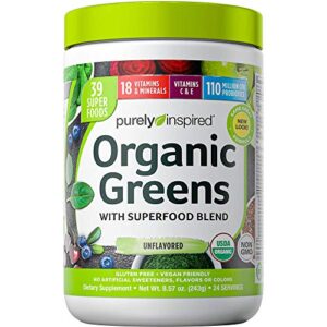 greens powder smoothie mix | purely inspired organic greens powder superfood, unflavored, 24 servings (package may vary), 8.57 ounce (pack of 1)