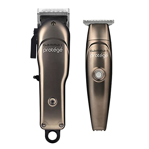 GAMMA+ Protege Cordless Clipper and Trimmer Combo Set, Barbers, Micro USB, Taper Blade, Guards, Great Beginner Set Men or Women, Matte Metallic Gunmetal