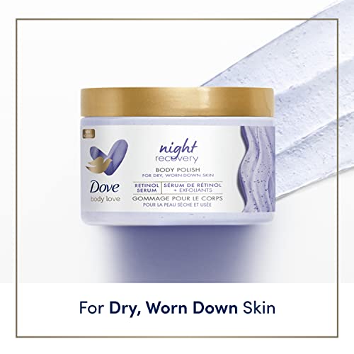 Dove Body Love Body Polish Night Recovery 3 Count for Dry, Worn-Down Skin, Body Scrub with Retinol and Botanical Oils for Silky, Smooth Skin 12 oz