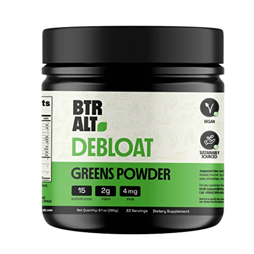 Better Alt Greens Powder, Helps Reduce Bloating, 15 Super Greens- Blend of Spirulina, Moringa & More, Vegan Super Greens Powder to Debloat, Detox Green Superfood Powder, 33 Servings