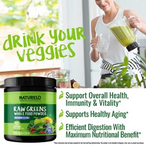 NATURELO Raw Greens Superfood Powder - Wild Berry Flavor - Boost Energy, Detox, Enhance Health - Organic Spirulina - Wheat Grass - Whole Food Nutrition from Fruits & Vegetables - 30 Servings