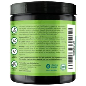 NATURELO Raw Greens Superfood Powder - Wild Berry Flavor - Boost Energy, Detox, Enhance Health - Organic Spirulina - Wheat Grass - Whole Food Nutrition from Fruits & Vegetables - 30 Servings