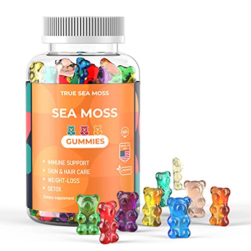 Organic Sea Moss Gummies – Contains Irish Sea Moss + Burdock Root + Bladderwrack – 60 Gummies for Stronger Immune, Healthier Skin & Hair, Detox – Great for Kids & Adults, Made in USA (1)