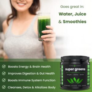 Super Greens Powder Premium Superfood | 20+ Organic Green Veggie Whole Foods | Wheat Grass, Spirulina, Chlorella & More | Antioxidant, Digestive Enzyme & Probiotic Blends | Vegan Juice Supplement