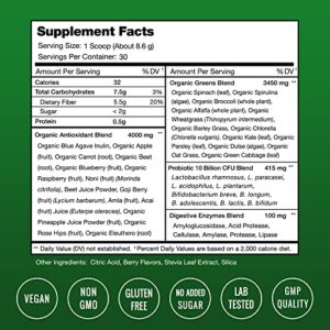 Super Greens Powder Premium Superfood | 20+ Organic Green Veggie Whole Foods | Wheat Grass, Spirulina, Chlorella & More | Antioxidant, Digestive Enzyme & Probiotic Blends | Vegan Juice Supplement