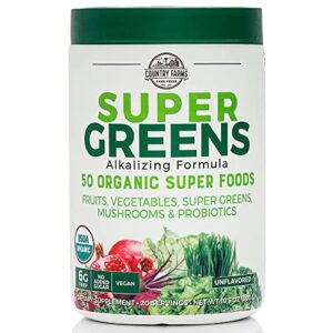 country farms super greens natural flavor, 50 organic super foods, usda organic drink mix, 20 servings (packaging may vary), 10.6 oz