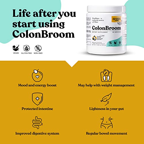 ColonBroom Psyllium Husk Powder Colon Cleanser (Tropical Fruits) - Vegan, Gluten Free Fiber Supplement - Safe Colon Cleanse for Constipation Relief, Bloating Relief & Gut Health (60 Servings)