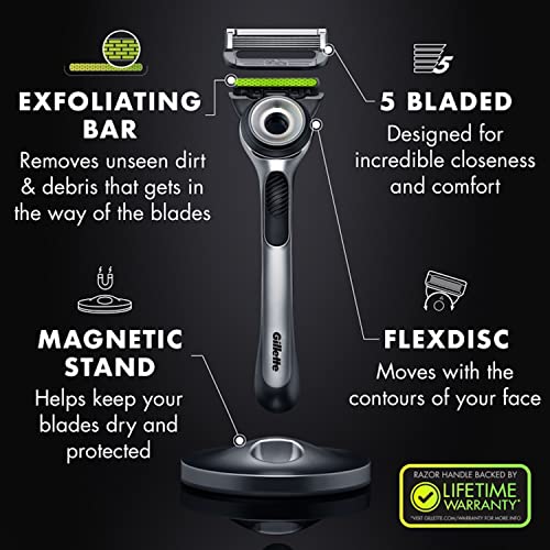 Gillette Razors for Men with Exfoliating Bar by GilletteLabs, Shaving Kit for Men, Includes 1 Handle, 4 Razor Blade Refills, 1 Premium Magnetic Stand