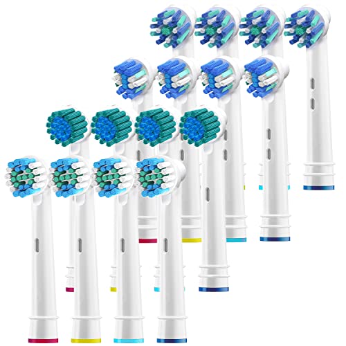 Alayna Replacement Toothbrush Heads for Oral B Braun Electric Toothbrushes - 16 Assorted Brush Head Refills Compatible w/ OralB (4) Cross Clean, Floss, Precision, Sensitive (Fits Most Oral-B Bases)