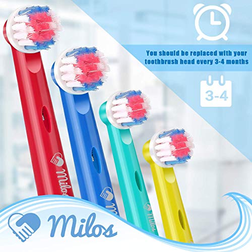 Milos Replacement Toothbrush Heads for Kids - Pack of 16 Oral B and Braun Compatible Replacements