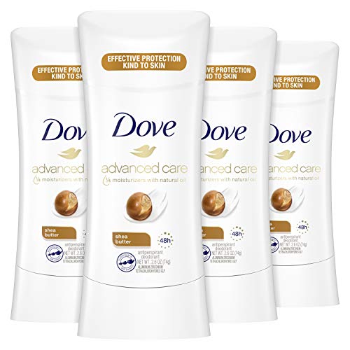 Dove Antiperspirant Deodorant Stick for 48 Hour Protection And Soft And Comfortable Underarms, Shea Butter, Deodorant for Women, 4 Count, 2.6 Ounce