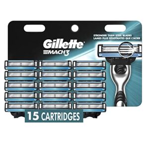 gillette mach3 mens razor blade refills, 15 count, designed for sensitive skin