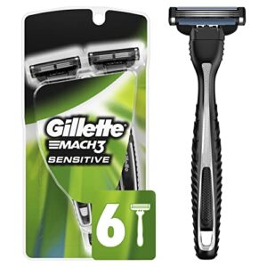 gillette mach3 disposable razors for men, 6 count, designed for sensitive skin