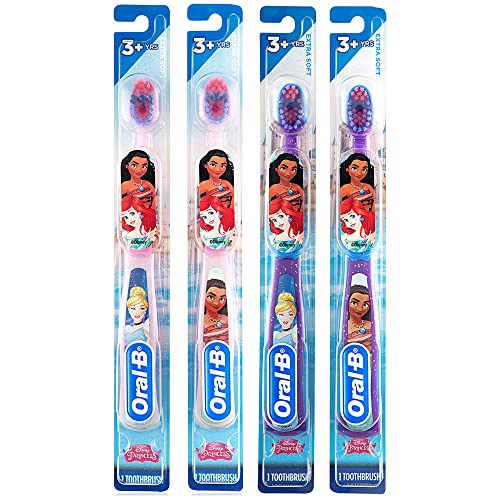 Oral-B Princess Toothbrush for Little Girls, Children 3+, Extra Soft (Characters Vary) - Pack of 4