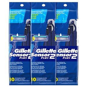 gillette sensor2 plus fixed men’s disposable razor, 10 count (pack of 3) blue