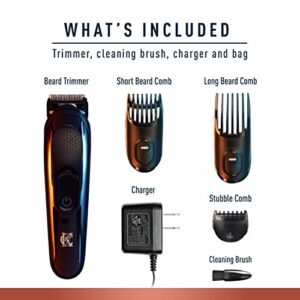 King C. Gillette Cordless Beard Trimmer for Men, Kit includes 1 Trimmer, 3 Interchangeable Combs, 1 Cleaning Brush, 1 Charger, 1 Travel Bag, BLUE