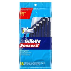 gillette sensor2 disposable razors for men, water activated lubrastrip to help avoid skin irritation, 18 count