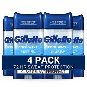 gillette clear gel men’s antiperspirant and deodorant, 72-hour sweat protection, cool wave, #1 clear gel brand for men, 3.8 oz (pack of 4)