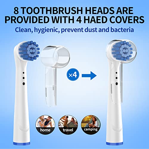 Sensitive Gum Care Electric Toothbrush Oral B Replacement Brush Heads, Toothbrush Heads Replacement Soft Bristle Brush Heads Compatible with Oral B, 8 Toothbrush Heads with 4 Oral b Brush Heads Cover