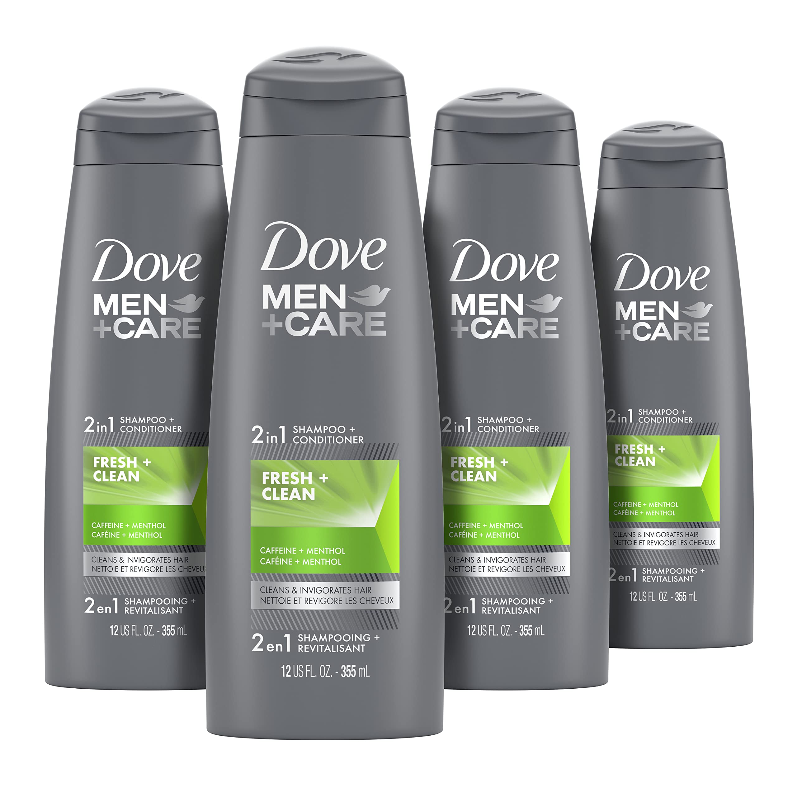 Dove Men+Care Fortifying 2-in-1 Shampoo and Conditioner For Everyday Care Fresh and Clean with Caffeine Helps Strengthen and Nourish Hair 12 oz 4 Count