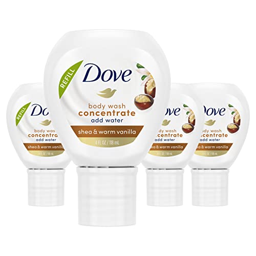 Dove Body Wash Concentrate Refill For Instantly Soft Skin Shea & Warm Vanilla Refill For Use Reusable Bottle 4 Fl Oz (Makes 16 Fl Oz) 4 Pack