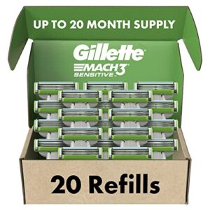 gillette mach3 sensitive mens razor blade refills, 20 count, designed for sensitive skin