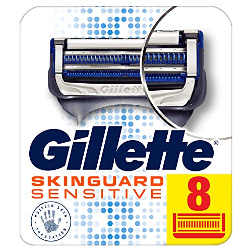 Gillette SkinGuard Sensitive Razor Blades Men, Pack of 8 Razor Blade Refills with Precision Trimmer, Fits Fusion Handles