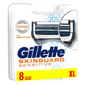 Gillette SkinGuard Sensitive Razor Blades Men, Pack of 8 Razor Blade Refills with Precision Trimmer, Fits Fusion Handles