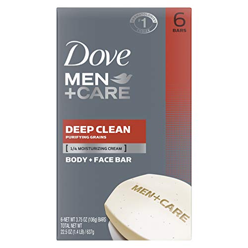 Dove Men+Care Body Soap and Face Bar More Moisturizing Than Bar Soap Deep Clean Effectively Washes Away Bacteria, Nourishes Your Skin,3.75 Ounce (Pack of 6)