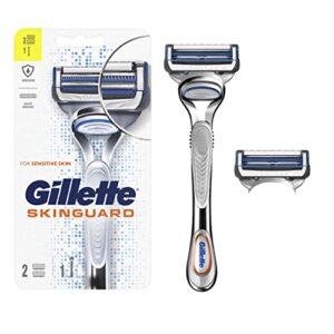 gillette skinguard razors for men, includes 1 gillette razor, 2 razor blade refills with precision trimmer, designed for men with skin irritation and razor bumps