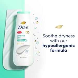 Dove Body Wash Sensitive Skin 4 Count Hypoallergenic, Paraben-Free, Sulfate-Free, Cruelty-Free, Moisturizing Skin Cleanser Effectively Washes Away Bacteria While Nourishing Skin 20 oz