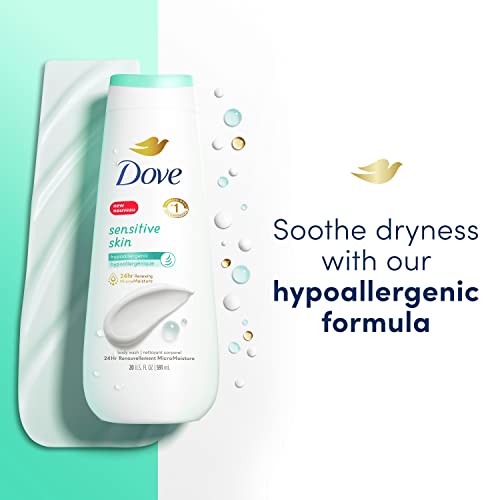 Dove Body Wash Sensitive Skin 4 Count Hypoallergenic, Paraben-Free, Sulfate-Free, Cruelty-Free, Moisturizing Skin Cleanser Effectively Washes Away Bacteria While Nourishing Skin 20 oz