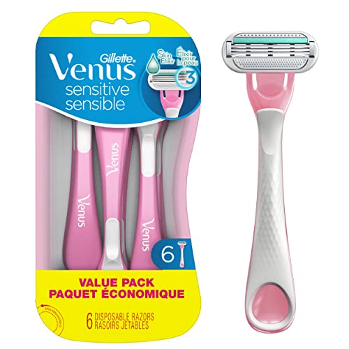 Gillette Venus Sensitive Disposable Razors for Women with Sensitive Skin, Delivers Close Shave with Comfort, 6 Count (Pack of 1)