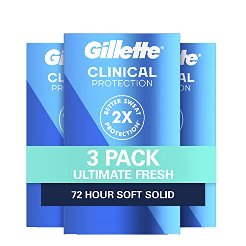 Gillette Men’s Clinical Strength Antiperspirant and Deodorant, 72-Hour Sweat Protection, Ultimate Fresh Soft Solid, #1 Clinical Brand For Men, 1.7 oz (Pack of 3)