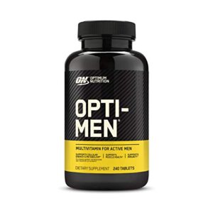 optimum nutrition opti-men, vitamin c, zinc and vitamin d, e, b12 for immune support mens daily multivitamin supplement, 240 count (packaging may vary)