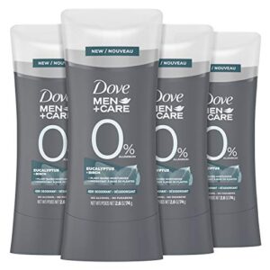 dove men+care 0% deodorant stick for men aluminum free deodorant eucalyptus+birch naturally derived plant based moisturizer, gray, 2.6 ounce (pack of 4)