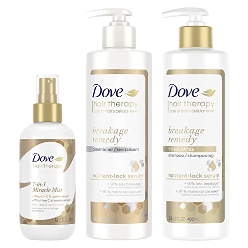 Dove Hair Therapy Shampoo, Conditioner and 7-in-1 Hairspray for Damaged Hair Breakage Remedy with Nutrient-Lock Serum