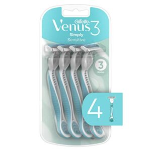 gillette venus simply 3 sensitive women’s disposable razors, pack of 1 with 4 razors