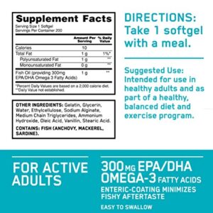 Optimum Nutrition Omega 3 Fish Oil, 300MG, Brain Support Supplement, 200 Softgels (Packaging May Vary)