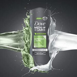 Dove Men+Care Elements Body Wash and Face Wash For Fresh, Healthy-Feeling Skin Minerals + Sage Cleanser That Effectively Washes Away Bacteria While Nourishing Your Skin, 18 Ounce (Pack of 4)