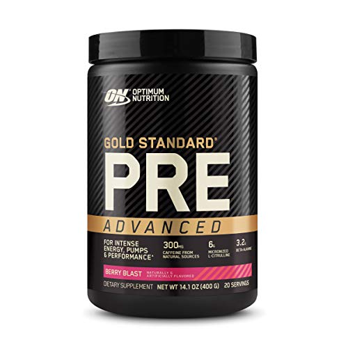 Optimum Nutrition Gold Standard Pre Workout Advanced, with Creatine, Beta-Alanine, Micronized L-Citrulline and Caffeine for Energy, Keto Friendly, Berry Blast, 20 Servings